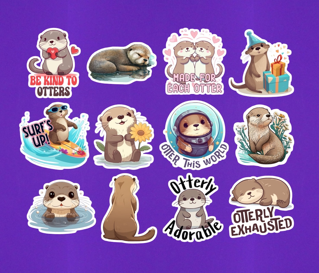 Set of 12 Sea Otter Stickers 2 Die Cut Otters Sticker Pack Cute Laptop ...