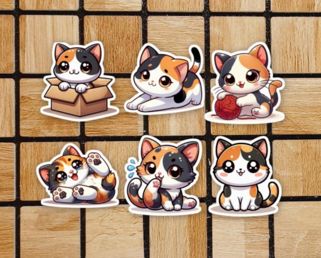 Calico Cat Sticker Pack Set of 6 Mini Stickers - 2" or 3" Vinyl ...