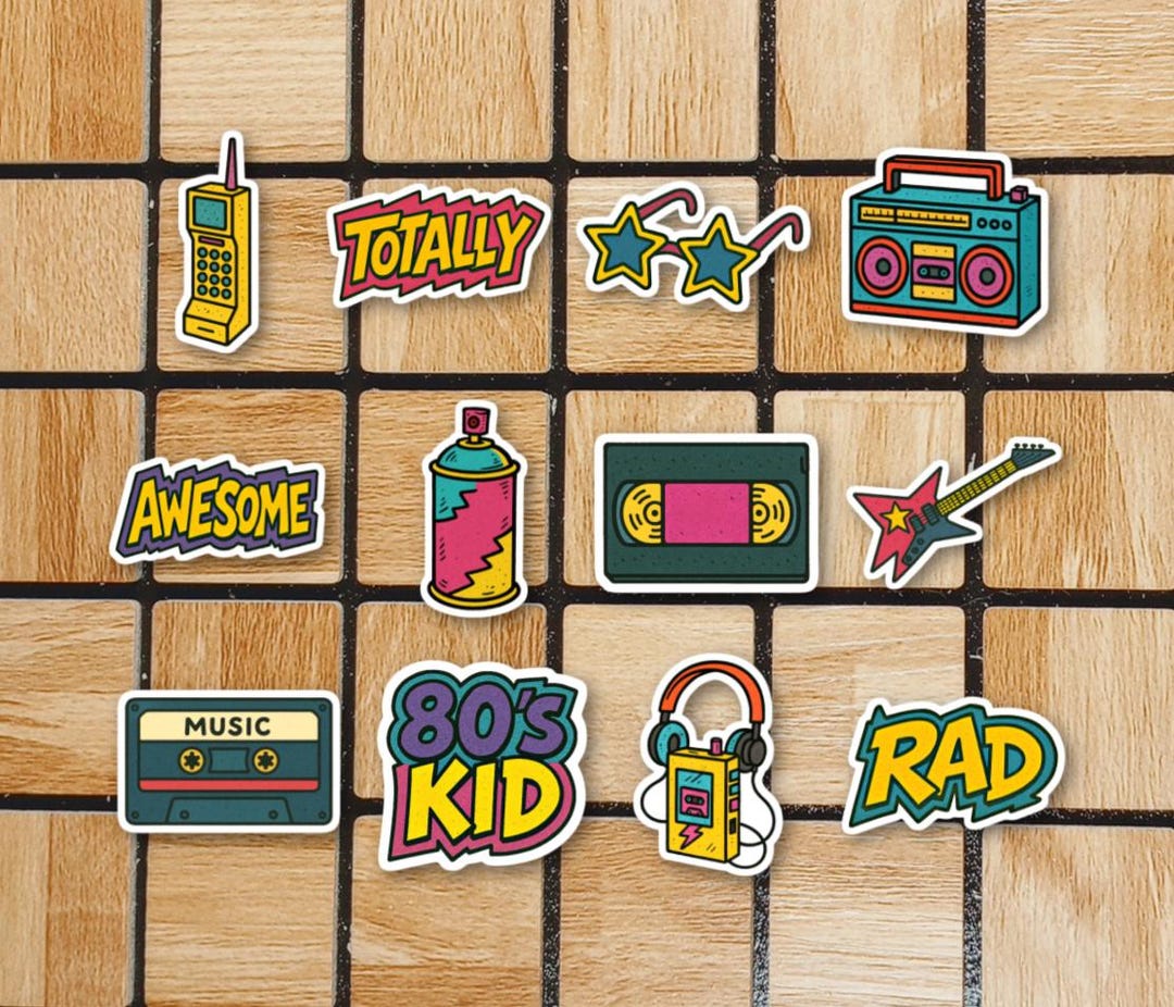 Set of 12 Different 80's Themed Stickers - 2" Vinyl Stickers - Retro ...