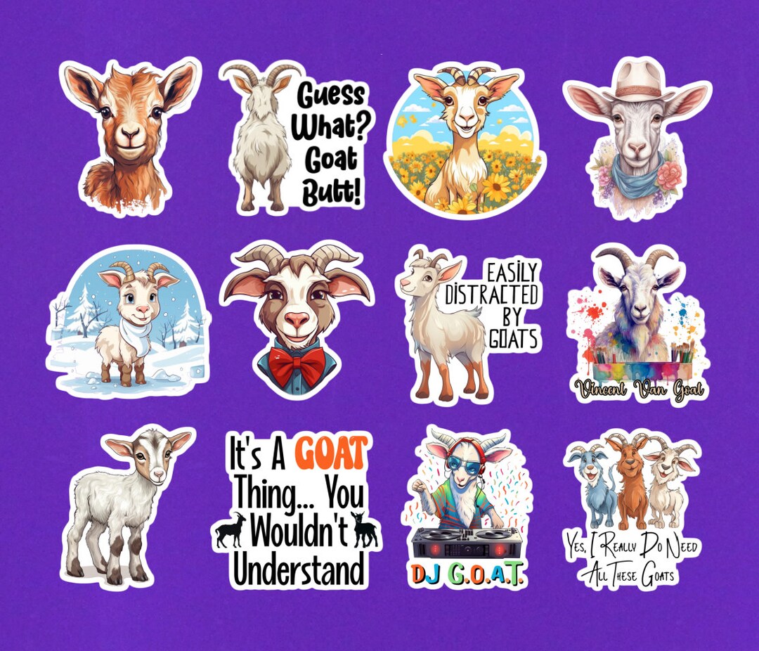 Set of 12 Goat Stickers Assorted 2 Die Cut Stickers Pack Funny Goat ...
