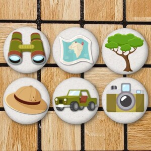 Safari Fridge Magnets or Pinback Button Pins - Set of 6 - 1.25" Size ...
