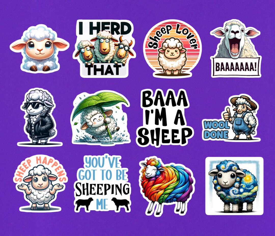 Set of 12 Sheep Stickers 2 Die Cut Sticker Pack Barnyard Farm Animal ...