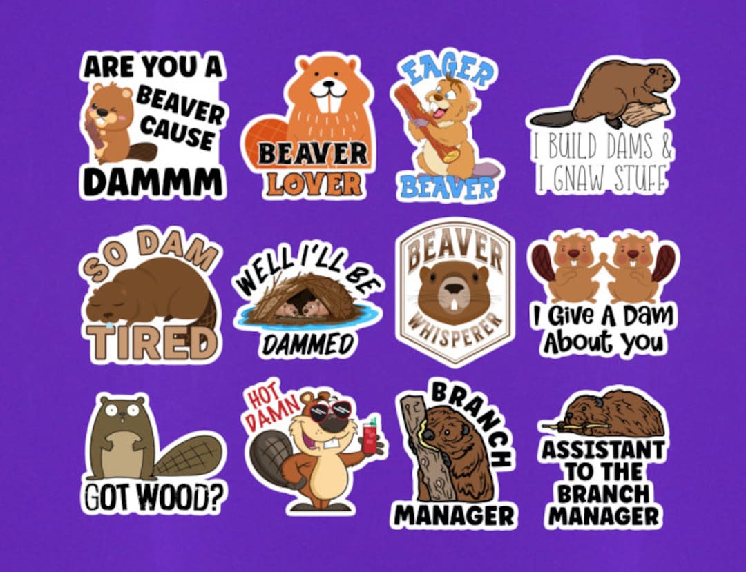 Set of 12 Funny Beaver Stickers Approx 2 on Longest Side Beaver Gift ...