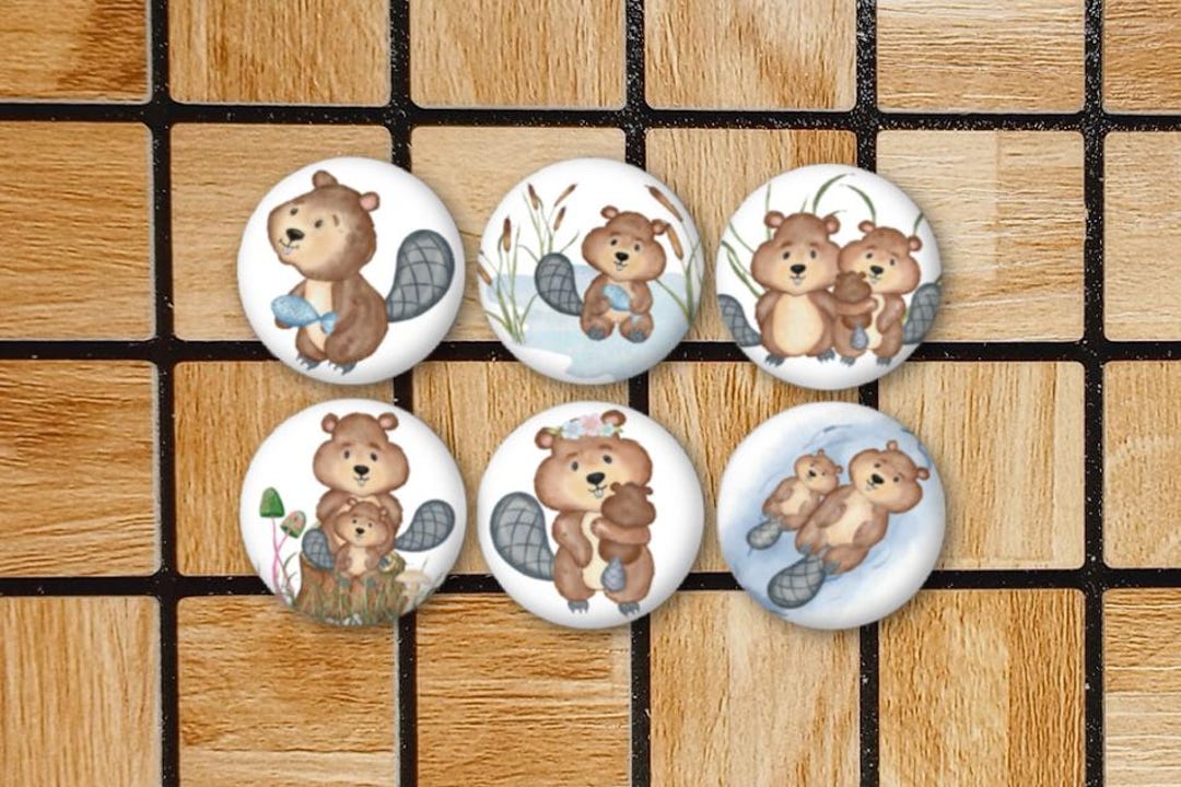 Set of 6 Watercolor Beaver Magnets or Pinback Buttons Pins or Flatbacks ...