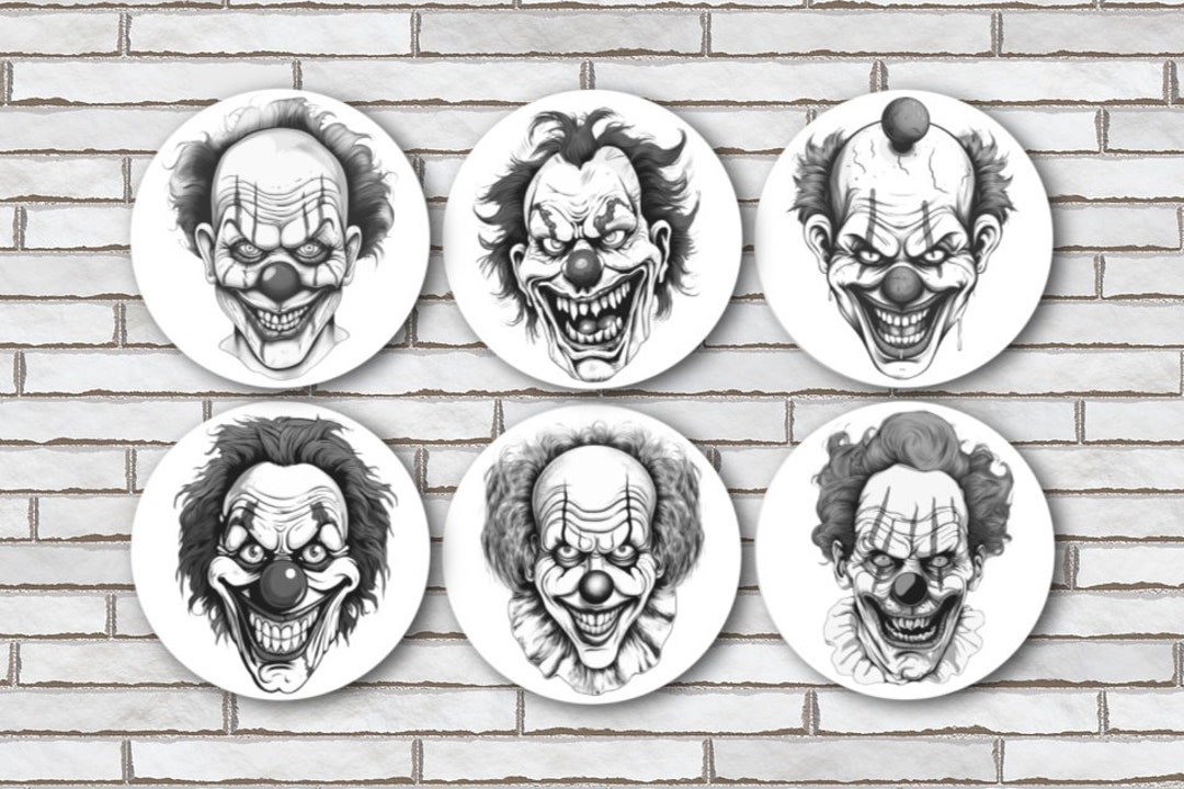 Set of 6 Scary Clown Magnets or Creepy Clown Pins - Horror Fridge ...