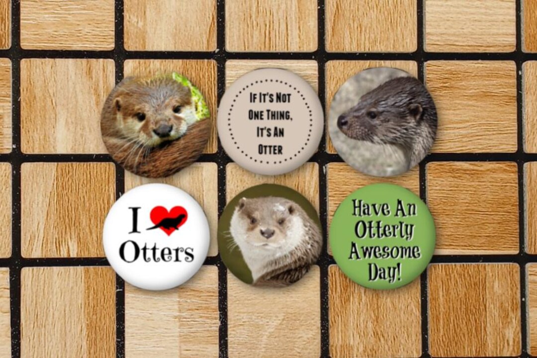 Set of 6 Otter Themed 1.25" Pinback Buttons, Magnets Cute Otter Gifts I ...