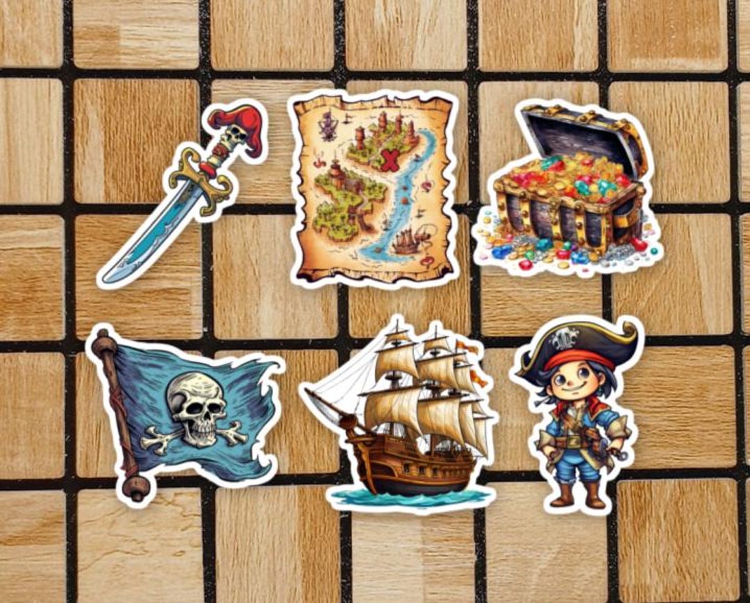 Set of 6 Pirate Stickers - Pirates Sticker Pack - Die Cut Laptop ...