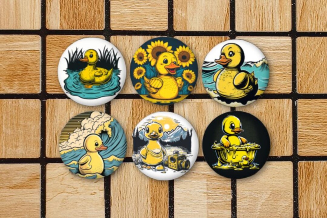 Set of 6 Duck Magnets or Pinback Button Pins - 1.25" - Yellow Rubber ...