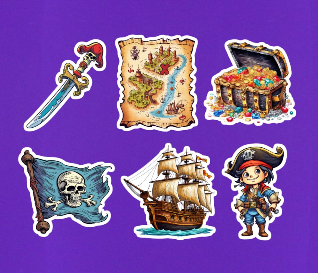 Set of 6 Pirate Stickers Pirates Sticker Pack Die Cut - Etsy