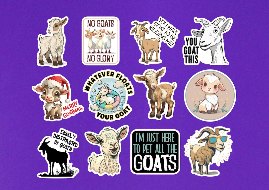 Set of 12 Goat Stickers Assorted 2 Die Cut Stickers Pack Funny Goat ...