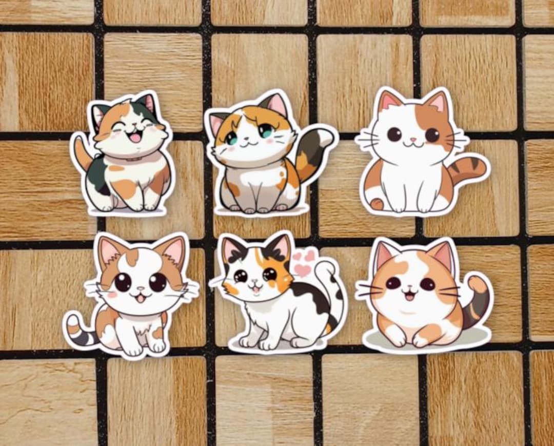 Set of 6 Calico Cat Stickers - Cute Cat Sticker Pack - Calico Cat Gifts ...