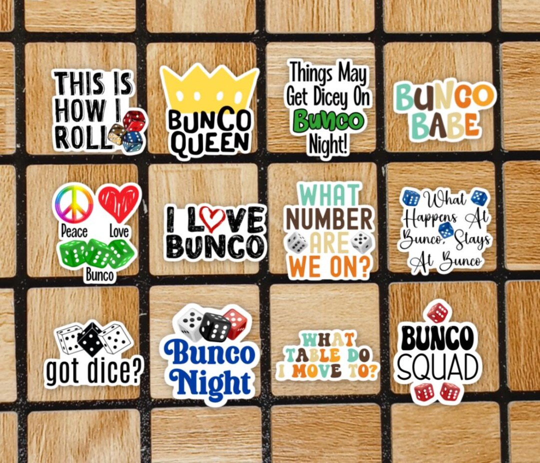 Set of 12 Bunco Stickers - Bunco Sticker Pack - 2" Small Mini Stickers ...
