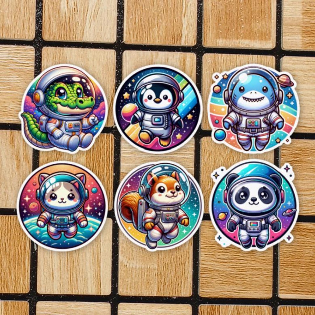 Set of 6 Animal Astronaut Stickers - Die Cut Kawaii Laptop Sticker Pack ...