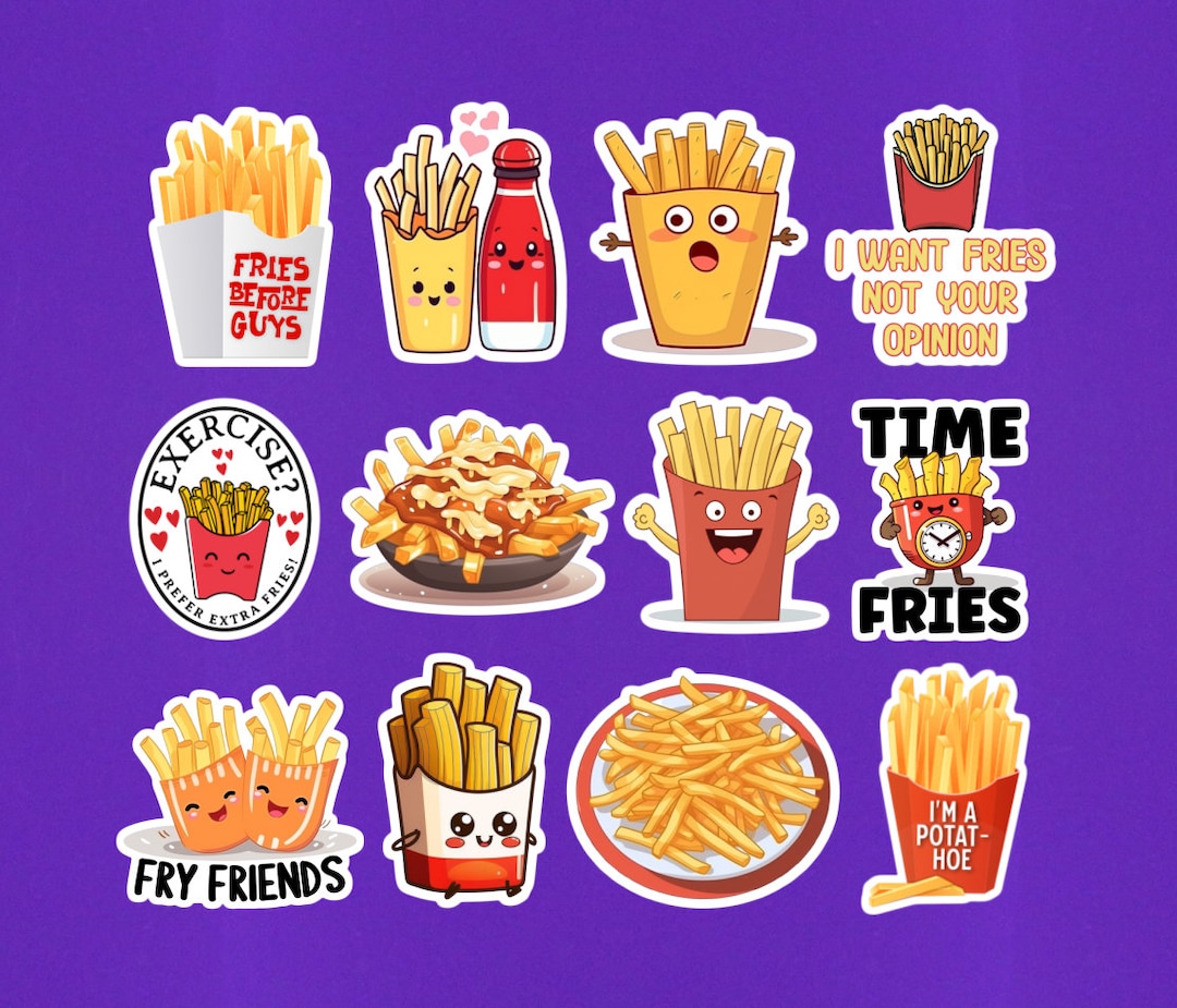 Set of 12 French Fry Stickers Fries Sticker Pack 2 Die Cut Sticker Pack ...