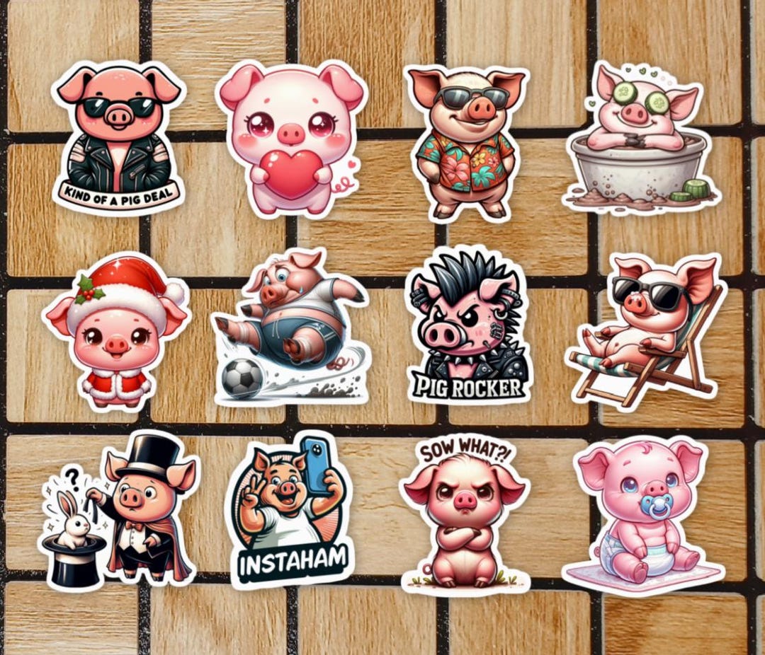 Set of 12 Cute Pig Stickers Pack - 2" Size - Pig Gifts for Pig Lovers ...