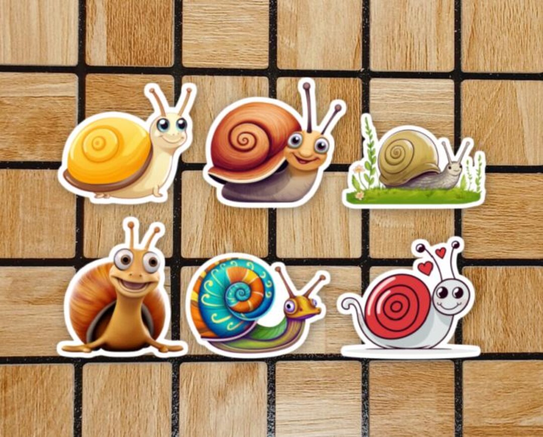 Set of 6 Snail Stickers - Cute Snail Sticker Pack - Die Cut Laptop ...