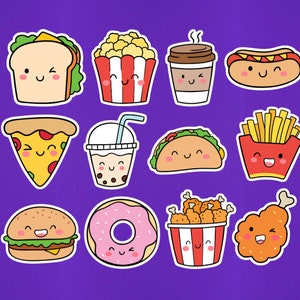 Set of 12 Cute Kawaii Food Stickers 2 Size Taco Donut Fries Hamburger ...