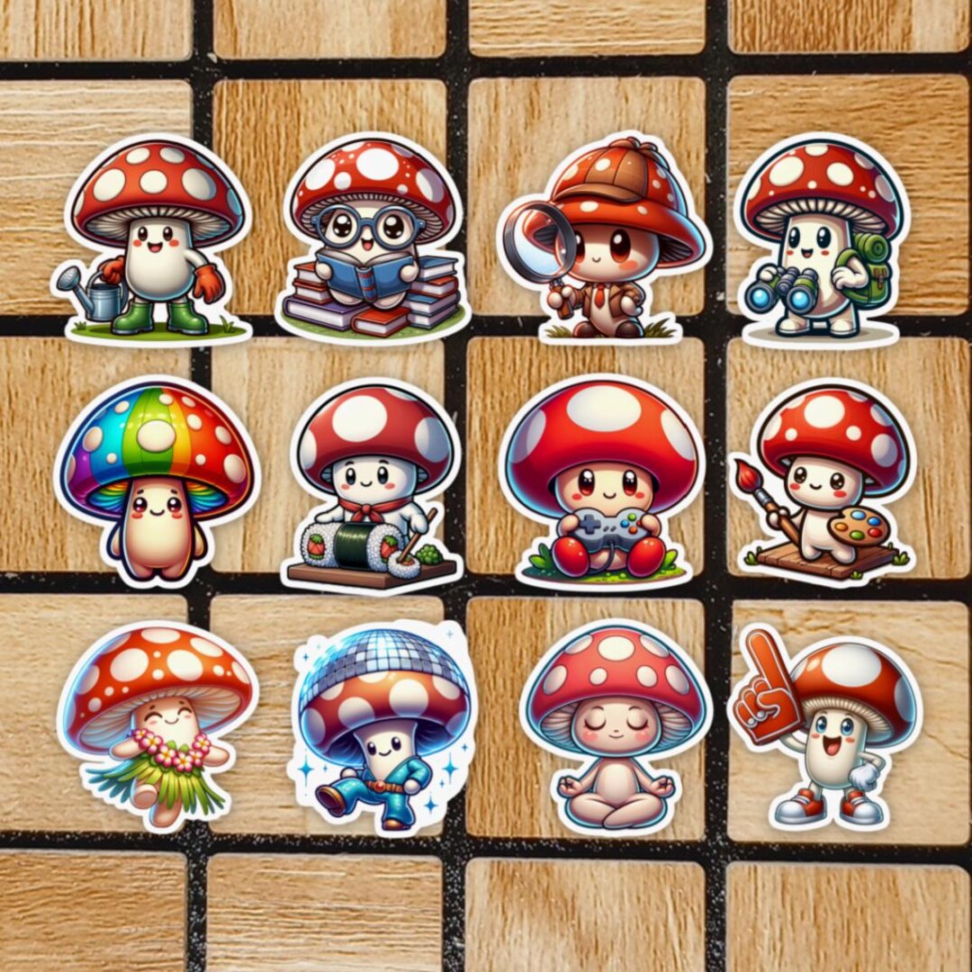 Set of 12 Mushroom Stickers - 2" Die Cut Sticker Pack - Cottagecore ...