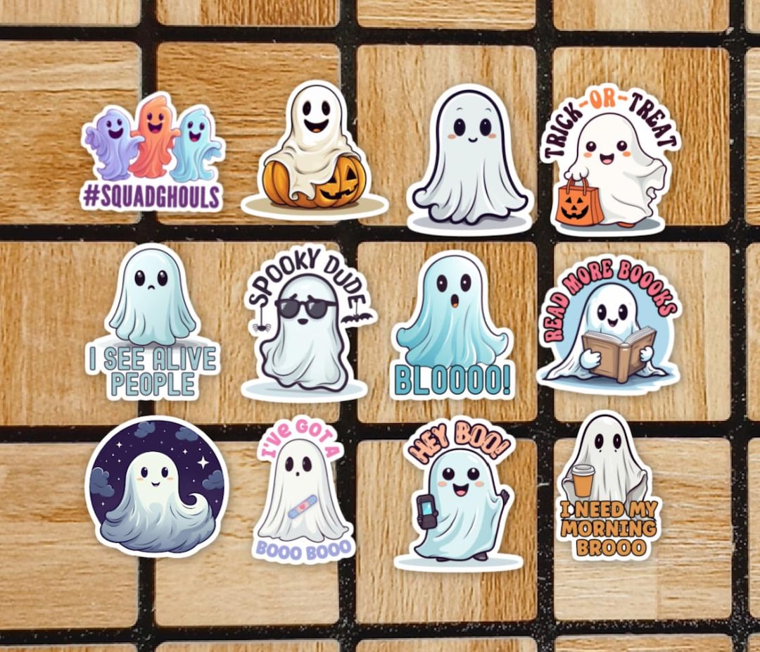 Set of 12 Funny Ghost Stickers - Cute Ghost Sticker Pack - 2" Die Cut ...
