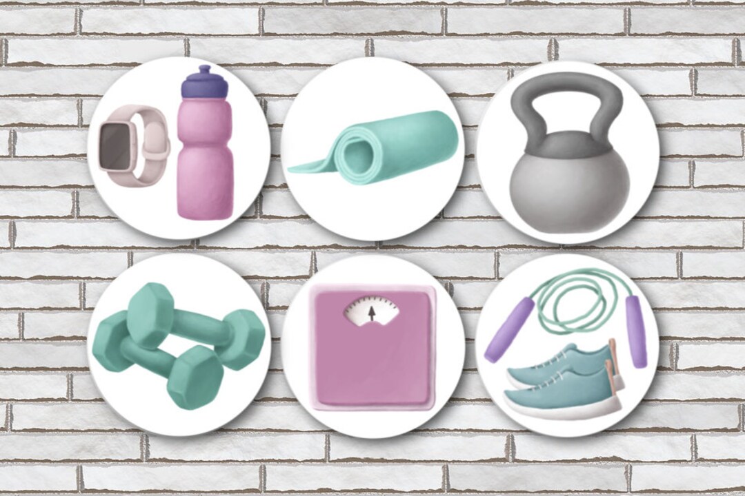 Set of 6 Workout Fridge Magnets or Pinback Buttons - 1.25" Size ...