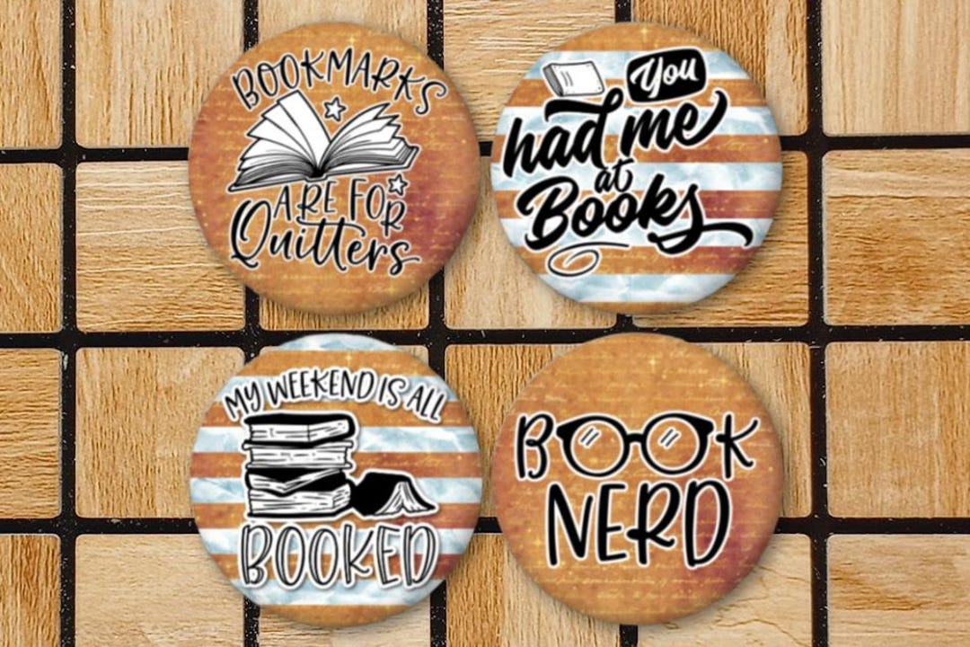 Set of 4 Funny Reading Reader Pinback Buttons or Fridge Magnets LARGE 2 ...