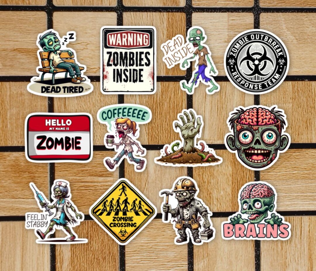 Set of 12 Zombie Stickers - Horror Laptop Stickers Pack - 2" Die Cut ...
