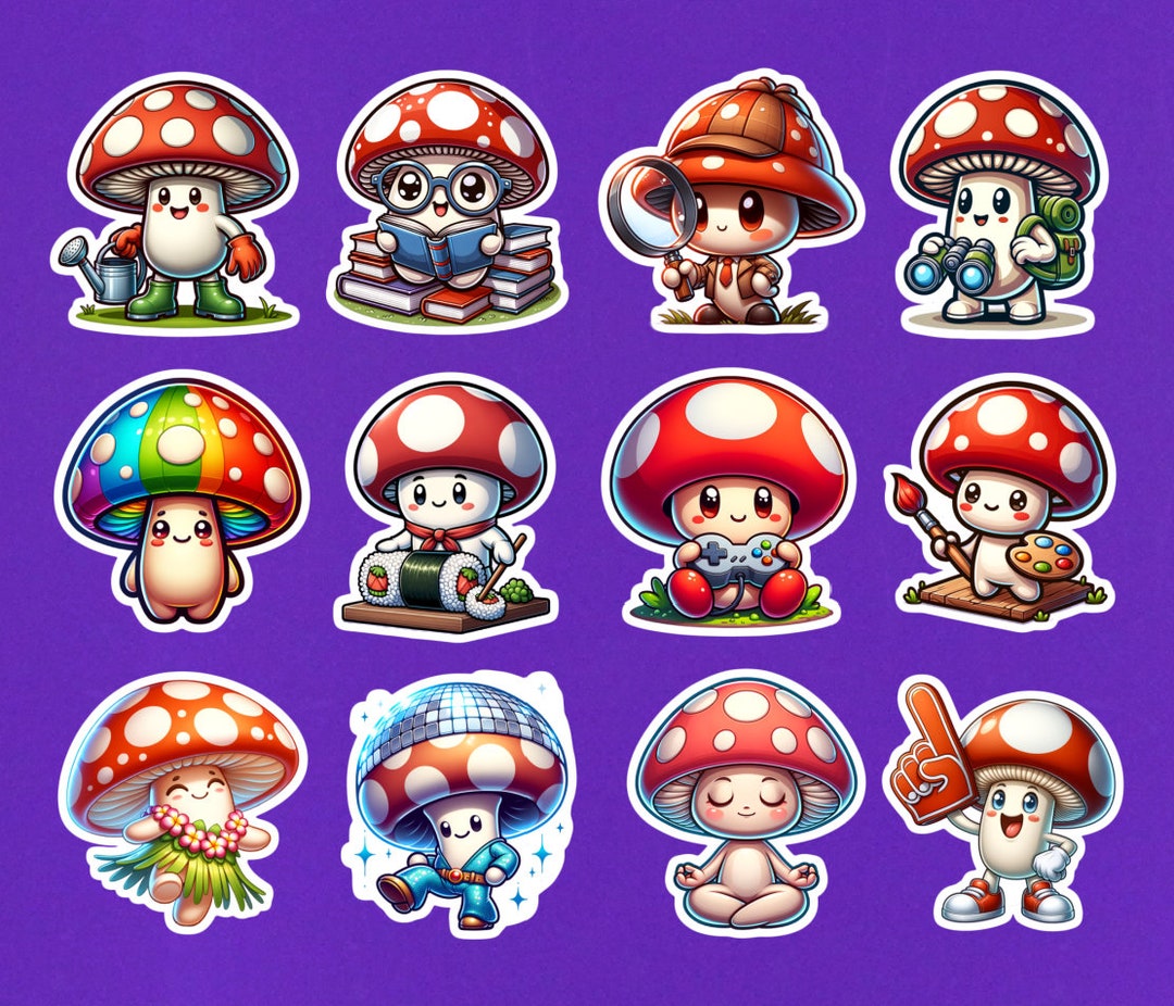 Set of 12 Mushroom Stickers 2 Die Cut Sticker Pack Cottagecore Stickers ...