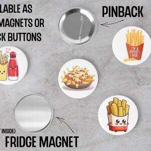 Set of 6 French Fries Magnets or Pinback Button Pins - 1.25" Size ...