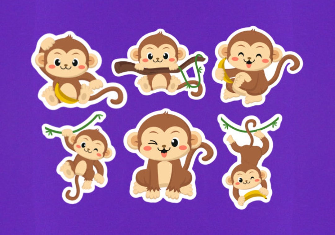 Set of 6 Cute Monkey Stickers / Monkey Sticker Pack / 2 - Etsy