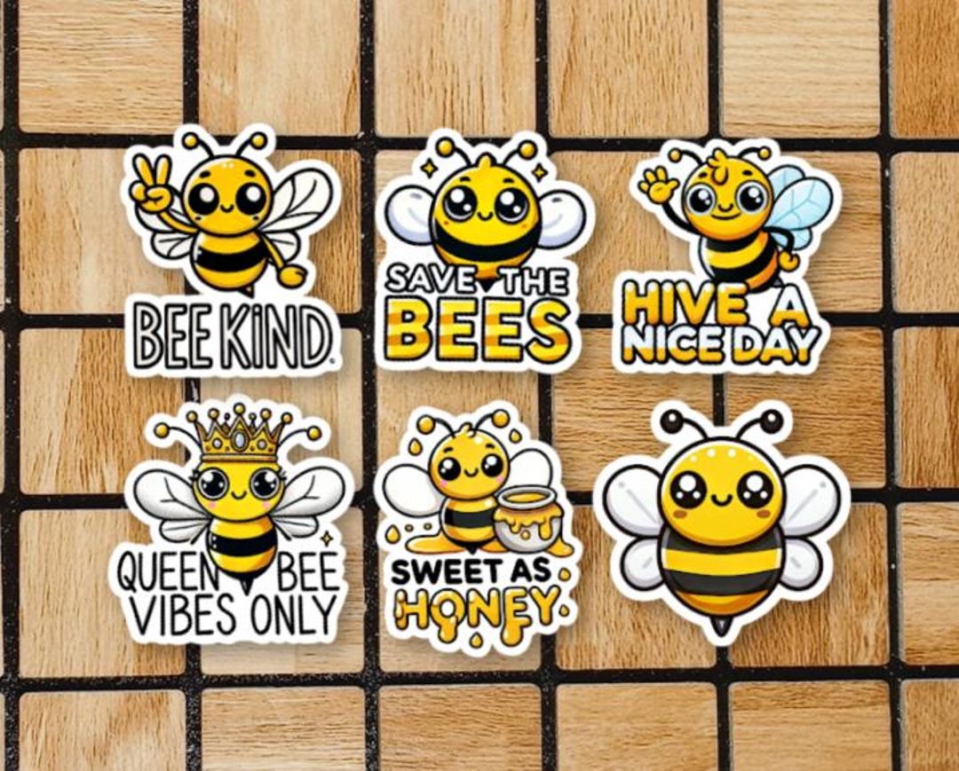 Set of 6 Bee Stickers - Vinyl Sticker Pack - 2" or 3" Die Cut Stickers ...