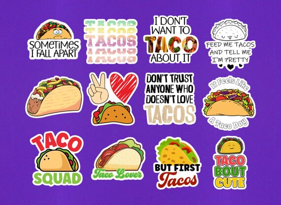 Set of 12 Taco Stickers Approx 2 on Longest Side Taco - Etsy