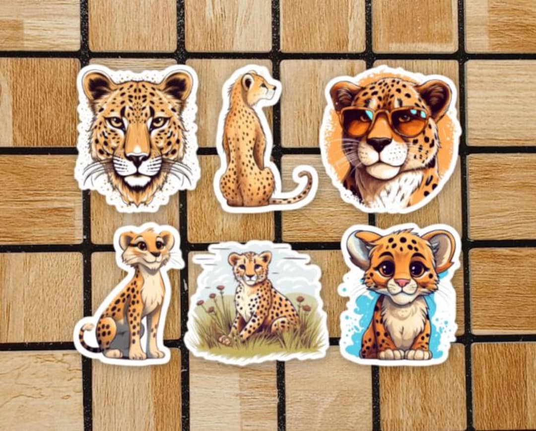 Set of 6 Cheetah Stickers - Custom Size 2" or 3" - Cheetah Sticker Pack ...