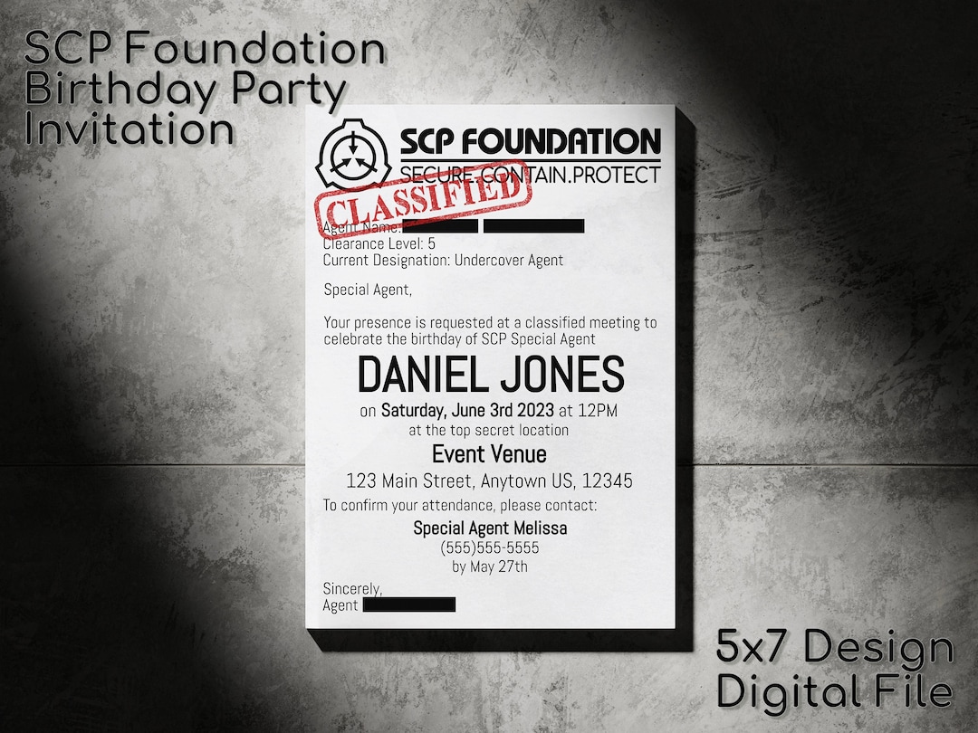 Editable SCP Birthday Invitation 5x7 Digital Invite File Edit and Print SCP Foundation Secure ...