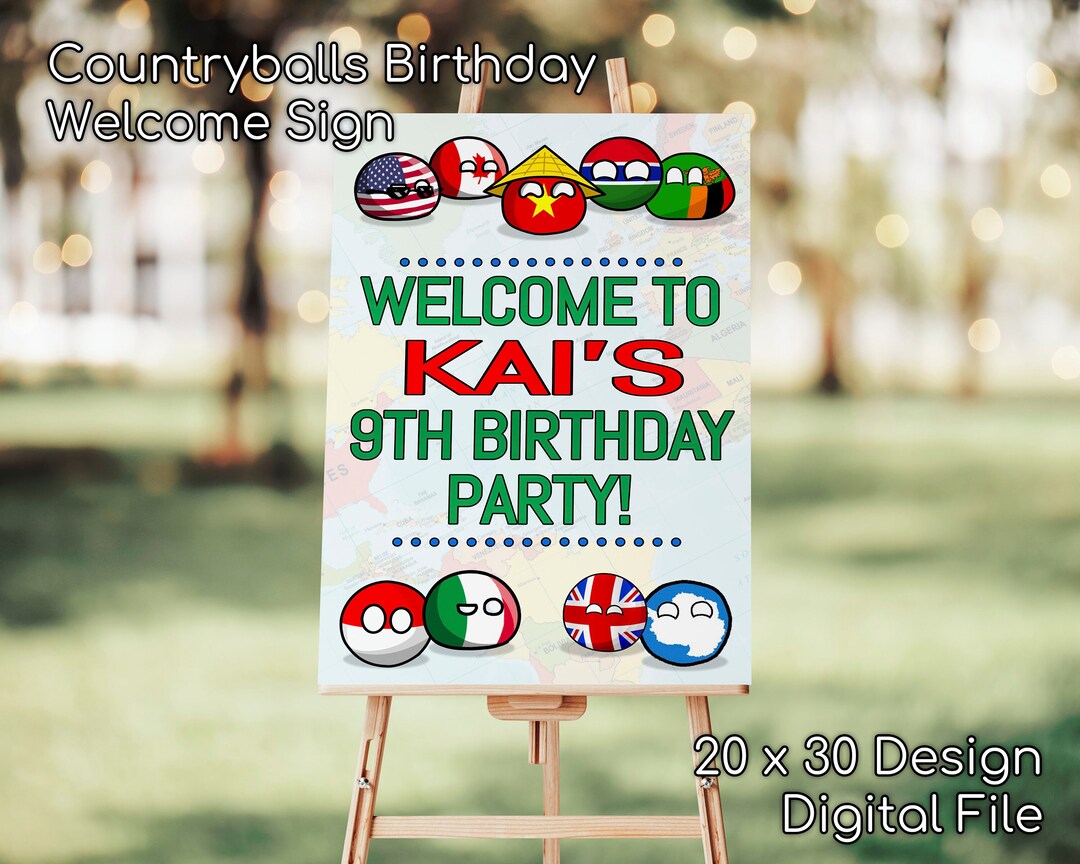 Editable Countryballs Birthday Welcome Sign - Etsy