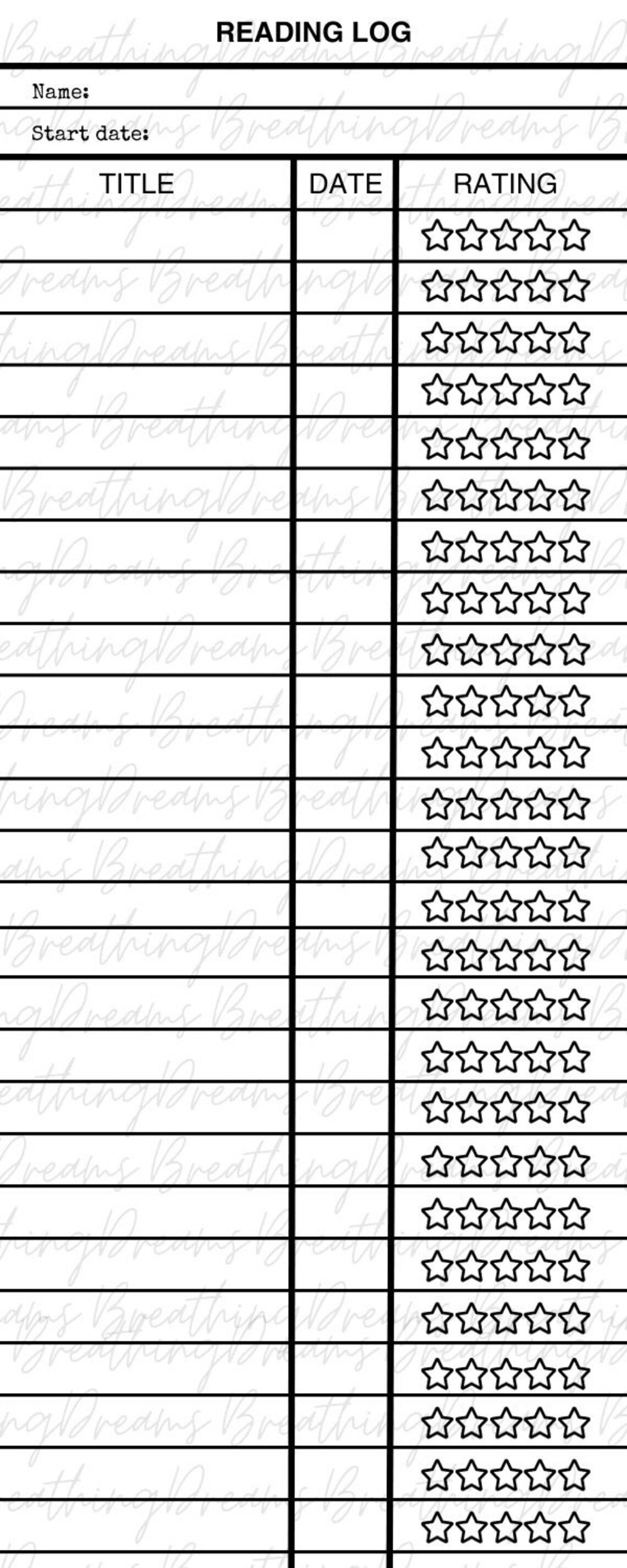 Library Due Date Card-inspired Reading Log | Printable Digital Bookmark ...