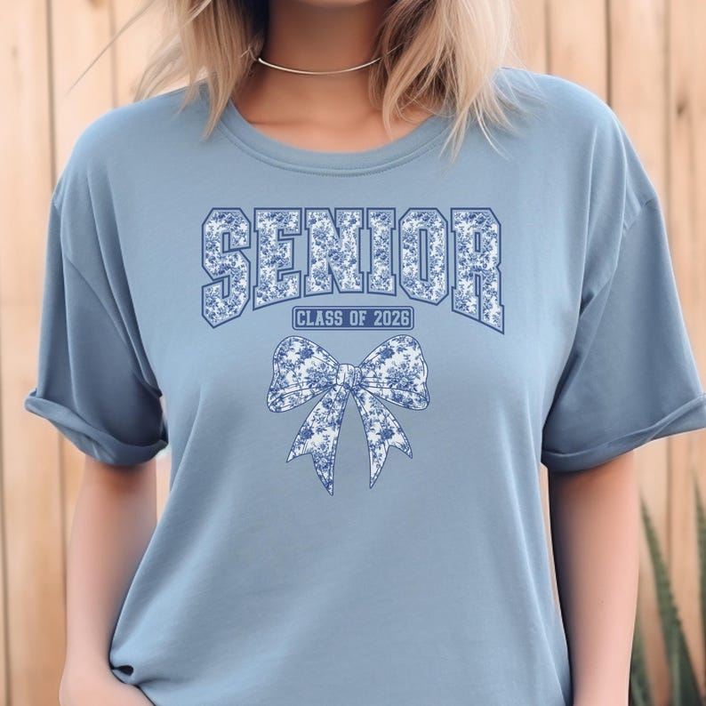 Senior Class of 2026 PNG | Blue Toile Floral Senior Bow Design | Class ...