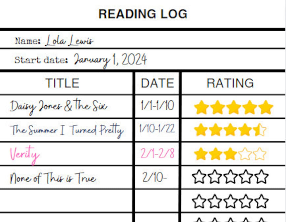Library Due Date Card-inspired Reading Log | Printable Digital Bookmark ...