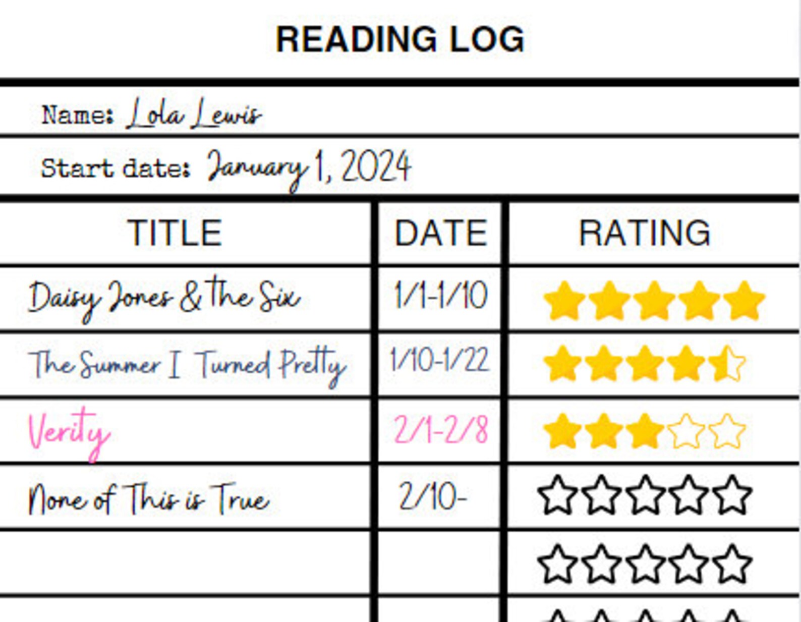 Library Due Date Card-inspired Reading Log | Printable Digital Bookmark ...