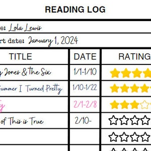 Library Due Date Card-inspired Reading Log | Printable Digital Bookmark ...