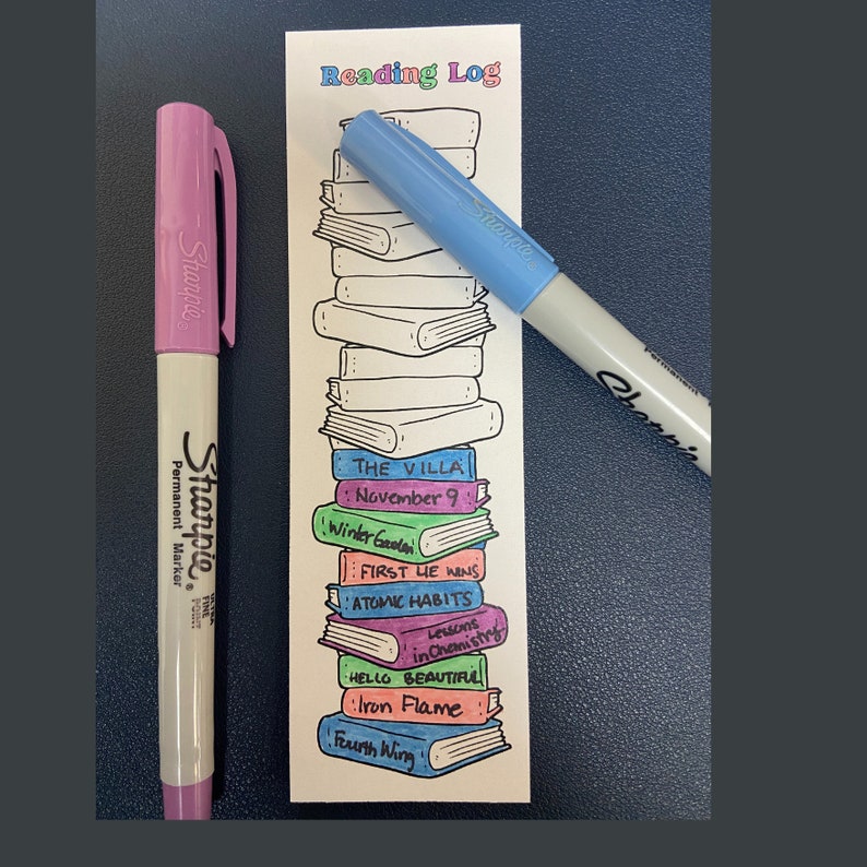 Stacked Books Printable Book Log Printable Digital Bookmark Reading Log ...