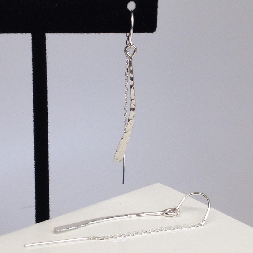 Sterling Silver Hammered Curve Ear Threads, Genuine 925 - Etsy
