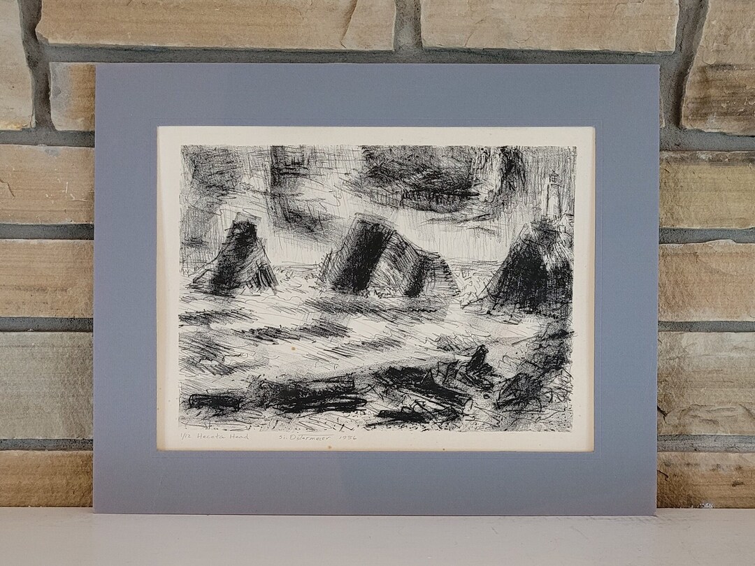 Vintage 1956 Handmade Modern Art Lithograph of Heceta Head Lighthouse ...