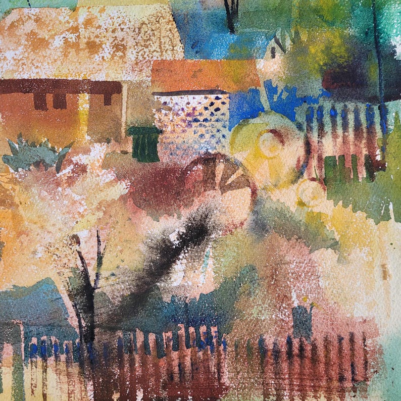 Vintage Farm Watercolor Painting, Texas Artist Margaret Murrell ...