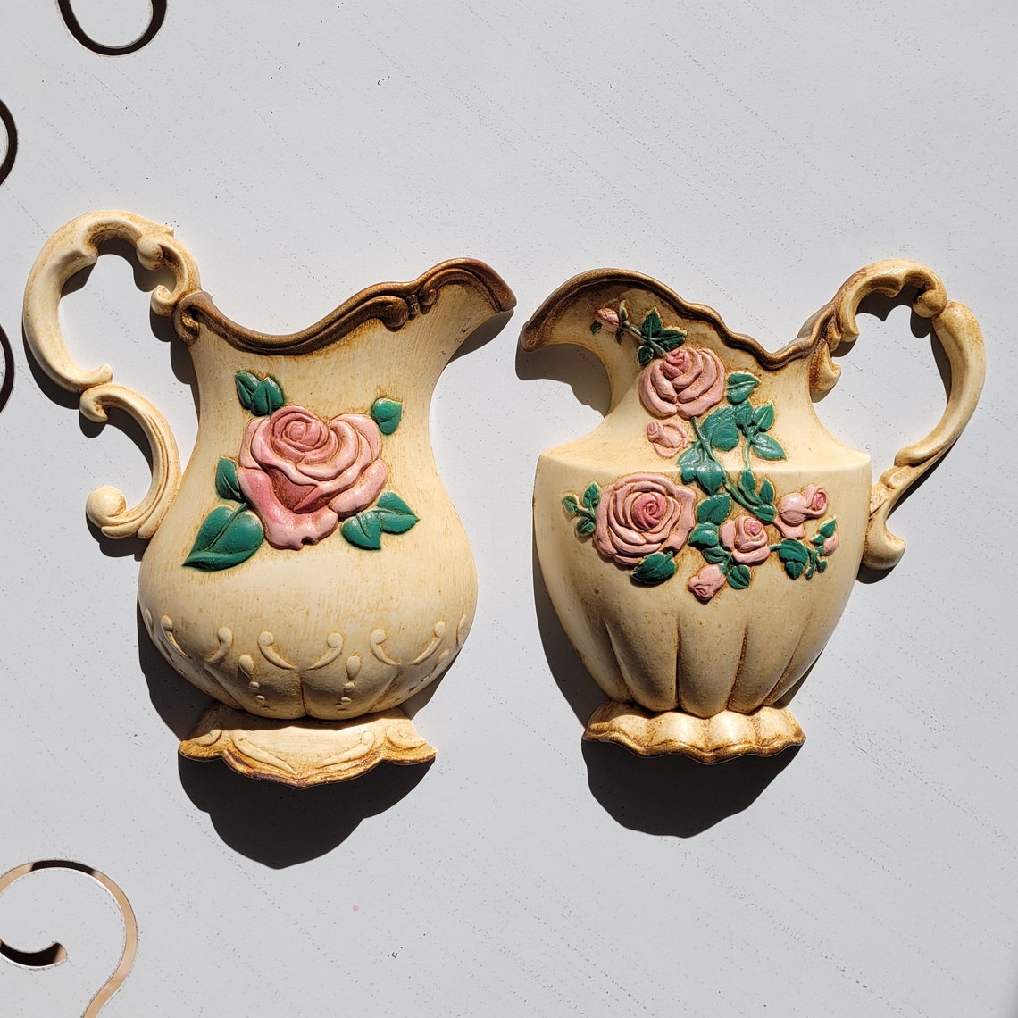 Vintage Pair Cream-colored Victorian Pitchers W/ Pink Roses - Etsy