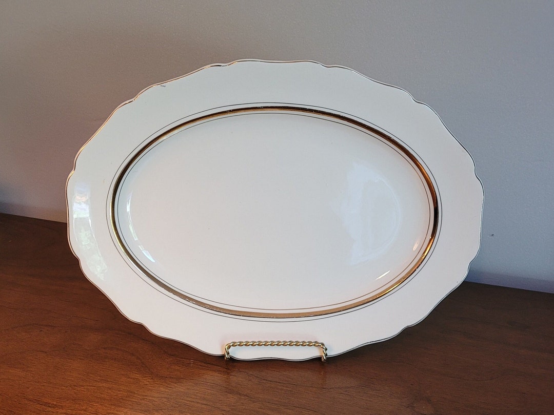Vintage Keystone Ivory Serving Platter, Gold Trim, Mid-century Holiday ...