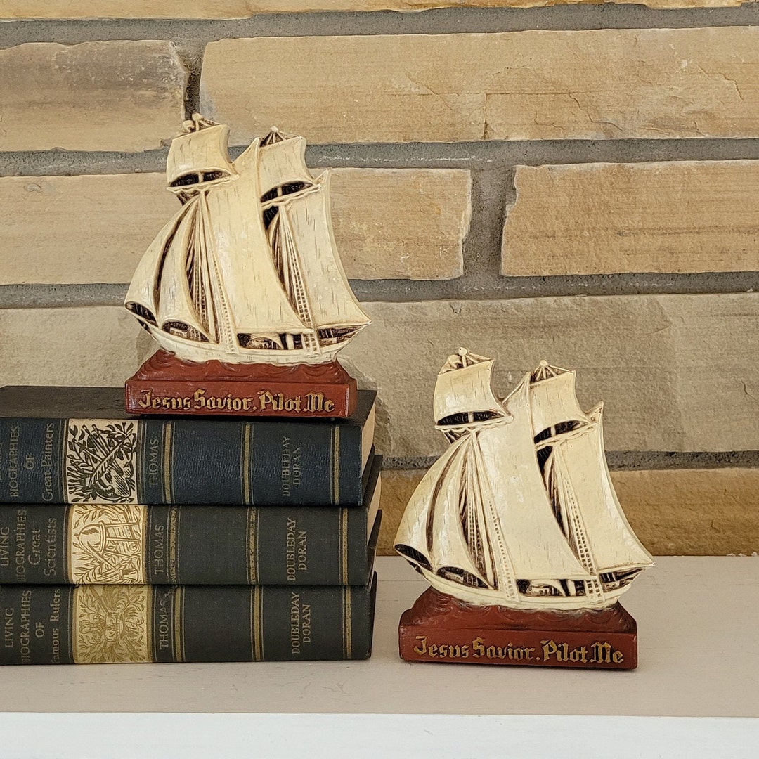Vintage Sailing Ship Bookends – Faux Wood MCM Nautical Decor - Etsy