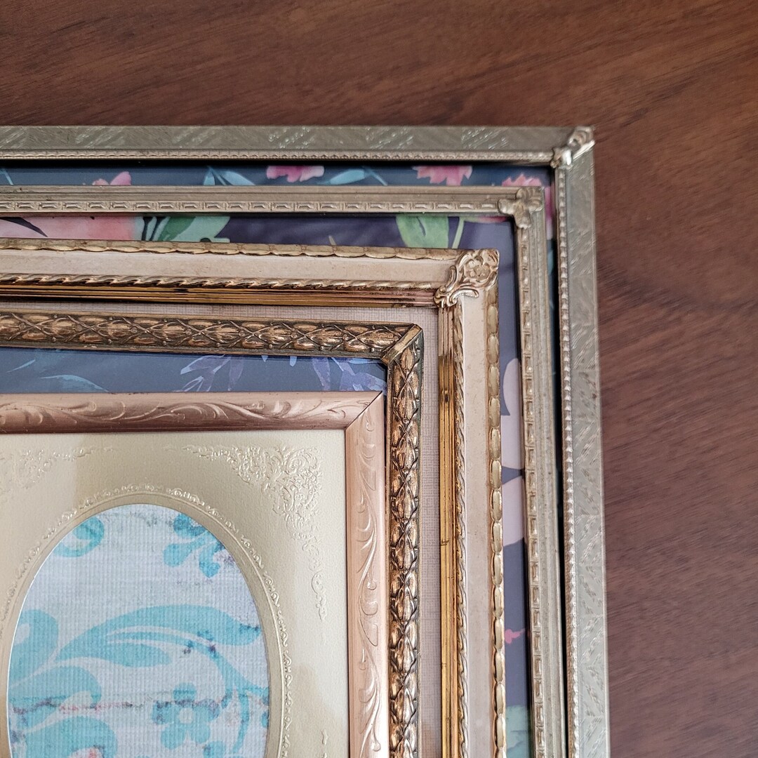 Vintage Mixmatch Gold Picture Frames Set of 5 Gold Tone Metal W/ Glass ...