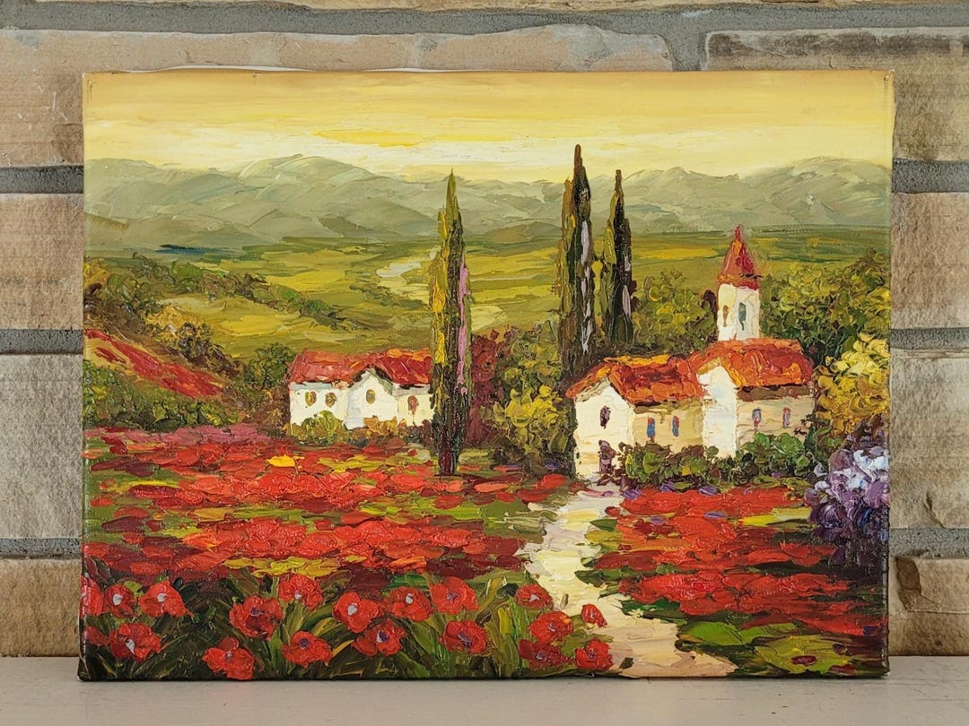 Vintage Italian Landscape Oil Painting: Tuscan Villa, Cypress Trees ...