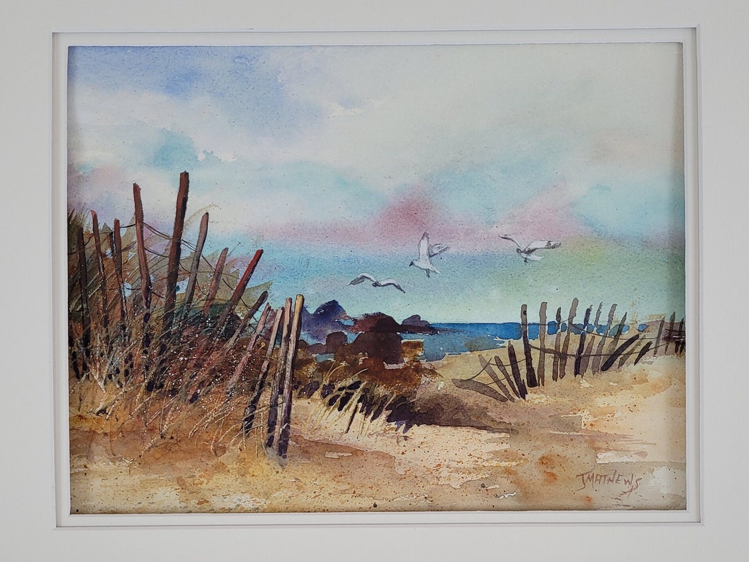 Original Watercolor Painting of Coastal Seascape by J. Mathews -sandy ...