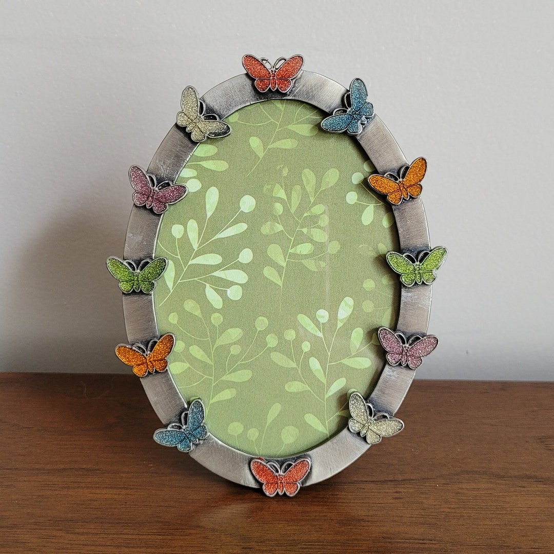 Vintage Small Oval Photo Picture Frame With Enameled Butterflies With ...